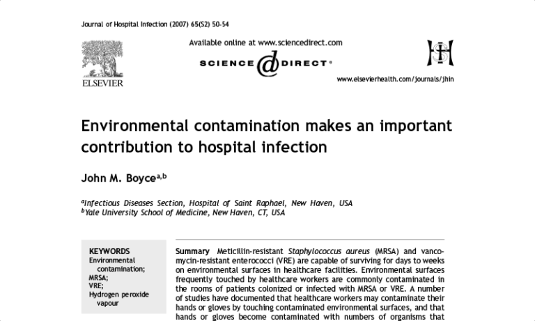 Environmental contamination makes an important contribution to hospital ...